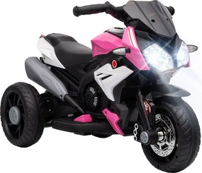 HOMCOM Elektrická dětská motorka, světla a zvuky, 3 km/h, dobíjecí, plast a kov, růžová/bílá