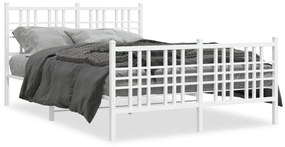 Kovový rám postele s hlavovým a nožním čelem bílý 137 x 190 cm - Default Title