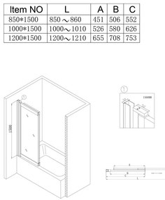 BPS-koupelny Dvoudílná vanová zástěna HYD-PR07 120x150 chrom/transparent