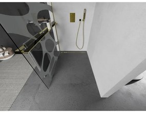 Mexen Kioto+, sprchová zástěna s poličkou a držákem na ručníky 100 x 200 cm, 8mm čiré sklo vzor bílý, zlatý profil 800-100-121-50-97
