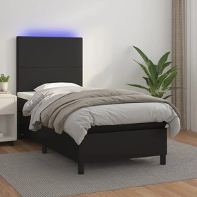 Box spring postel s matrací a LED černá 80 x 200 cm umělá kůže,  3135789