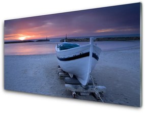 Obraz na skle Loďka Pláž Slunce Krajina 100x50 cm