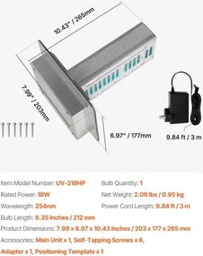 Čistička vzduchu HVAC pro celý dům 18 W 22,9 cm světlý v potrubní technologii PCO