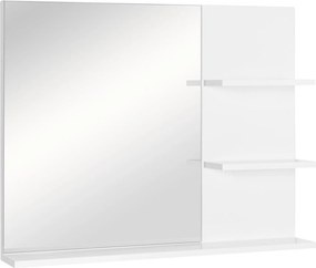 kleankin koupelnové zrcadlo nástěnné zrcadlo se 3 policemi, zrcadlová polička do koupelny, MDF bílá 60x10x48cm, moderní design pro pořádek
