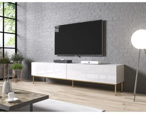TV stolek Koda 200 s kovovým rámem, Barva: bílý / bílý lesk + zlatý