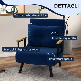HOMCOM Rozkládací pohovka s nastavitelným opěradlem v 5 úrovních, skládací pohovka s polštáři do obývacího pokoje, čalouněný textil, ocel a dřevo, 63…