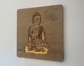 Li-Go "Buddha" světelný obraz s baterií 62x62cm varianta: ovládání na obraze včetně dálkového ovladače, provedení: dub