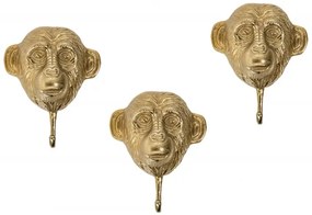 Noble Home 3 dílný set zlatých nástěnných věšáků Three Apes