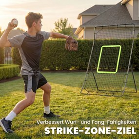 HOMCOM Baseball Rebounder PitchBack odrazová stěna s dopadovou zónou pro baseball a fotbal, přenosná, kovová, černá, 123 x 174 cm | Aosom.de