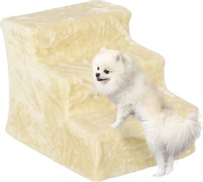Schody pro psy PawHut, 3 kroky, 35 cm vysoké, pro malé psy a kočky, schody s prahem s pratelným plyšem na postel, pohovku, beige | Aosom