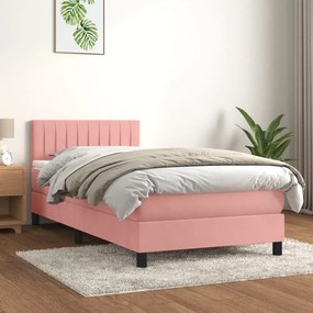 vidaXL Box spring postel s matrací 90x200 cm samet [3141404] Barva: Růžová