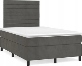Box Spring Postel S Matrací Samet Tmavě Šedá vodorovné pruhy 120 x 190 cm