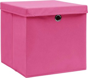 Úložné boxy s víky 4 ks růžové 32 x 32 x 32 cm textil 288346