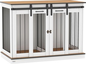 PawHut Klec pro psy se 2 dvířky, box pro psy, přepravní box pro psy, rustikální design, uzamykatelný, bílá barva