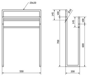 Sapho, SKA Stojan na ručníky, 550x800x200mm, černá mat/dub, SKA308