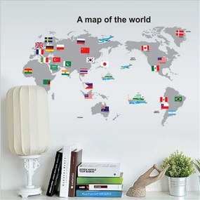 Živá Zeď Samolepka na zeď Mapa Světa s vlajkami