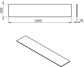 Sapho PLATO deska Rockstone 2500 x 24 x 500 mm bílá mat PL250-0101