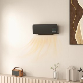 HOMCOM Elektrické topení, nástěnná montáž, oscilační funkce, 2 režimy, časovač, LED displej, černá
