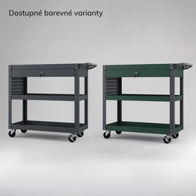 Dílenský nástrojový vozík se zásuvkou, na kolečkách, antracitový, 800x800x380 mm: FRED