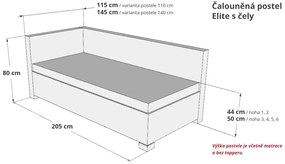 NEW DESIGN postele Čalouněná postel ELITE s čely a úložným prostorem, matrace a rošt v ceně, 110×200 cm Velikost postele: 110 × 200 cm, Strana: Levá