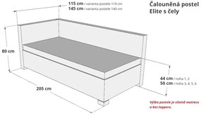 NEW DESIGN postele Čalouněná postel ELITE s čely a úložným prostorem, matrace a rošt v ceně, 110×200 cm Velikost postele: 110 × 200 cm, Strana: Pravá