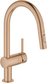 Dřezová baterie GROHE Minta s vytahovací sprškou, 2 proudy kartáčovaný Warm Sunset 32321DL2