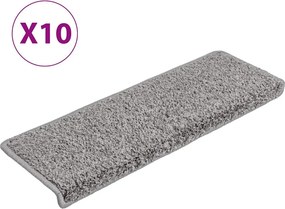 Schodové rohože 10 ks 65 x 21 x 4 cm šedé s obdélníkovým okrajem 149815