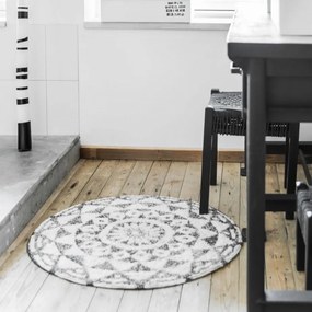HK living Koupelnová předložka / kobereček Round Black 60 cm, černá barva, bílá barva, textil