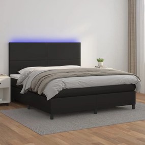 Box spring postel s matrací a LED černá 160x200 cm umělá kůže 3135831
