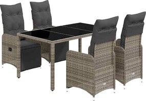 5dílný zahradní bistro set s poduškami šedý polyratan 3277167