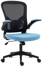 Kancelářská židle, černý plast, modrá látka, sklápěcí područky, kolečka pro tvrdé podlahy - KA-V318 BLUE