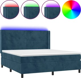 Box spring postel s matrací a LED tmavě modrá 160x200 cm samet 3139455