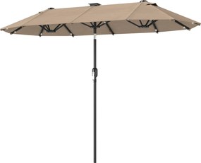 Dvojitý slunečník 292 x 150 cm, slunečník s LED osvětlením, ruční klička, skládací funkce Khaki