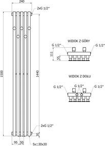 Mexen Flux dekorativní koupelnový radiátor 1500 x 240 mm, 450 W, černý - W127-1500-240-00-70