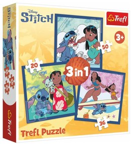 Trefl Puzzle 3v1 Lilo&Stitch - Čas se Stitchem 20x19,5cm v krabici 28x28x6cm