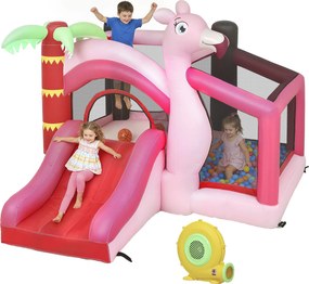 AIYAPLAY Skákací hrad pro děti s ventilátorem, skluzavkou, trampolínou, bazénkem s míčky, košem na basketbal, 255x230x196 cm