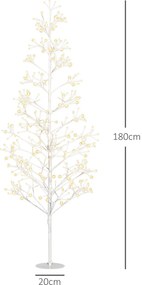 HOMCOM Umělý vánoční stromek 180 cm s 384 teplobílými LED světly, flexibilní větve, ocelový podstavec, bílý