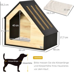 PawHut dřevěná bouda pro psy Útulná vnitřní jeskyně pro kočky a psy s polštářem, pro malé psy do 8 kg, 60x40x59,2 cm| Aosom