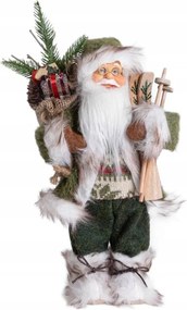 Clause Santa Claus zelený Mikuláš s lyžemi a taškou 30 cm Homla