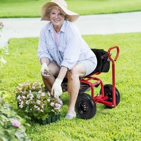 Costway Mobile Gardening Seat Zahradní vozík Řiditelný vozík na nářadí s úložným