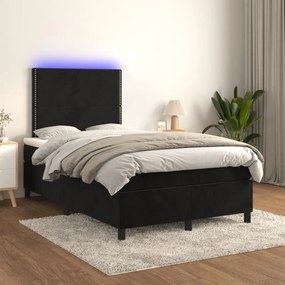 Box spring postel s matrací a LED černá 120x200 cm samet