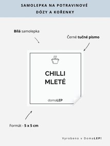 Samolepka na kořenky CHILLI MLETÉ bílá 5 × 5 cm tučné písmo