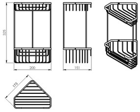 GEDY 2482-14 Smart dvoupatrová rohová police 20 x 32,5 x 15,1 cm, černá mat