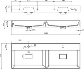 Sapho GODIVA 119 x 44 cm GU119 dvojumyvadlo bílá