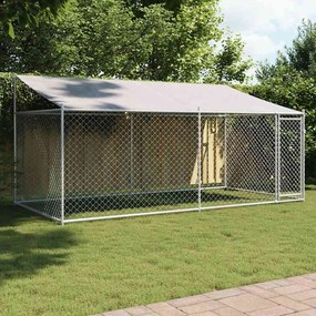 vidaXL Klec pro psy se střechou a dvířky šedá 4x2x2 m pozinkovaná ocel [3209568]