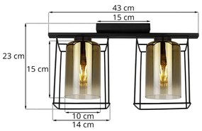 Stropní svítidlo HELLA CAGE, 2x zlaté skleněné stínítko v kovovém rámu