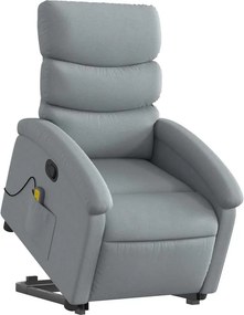 Zvedací masážní polohovací křeslo světle šedé textil 3203990