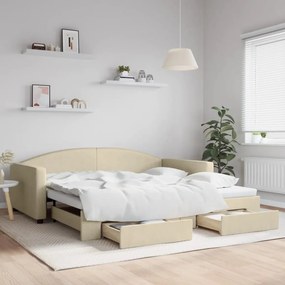 Válenda s přistýlkou a zásuvkami krémová 100 x 200 cm textil 3197233
