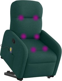 Zvedací masážní polohovací křeslo tmavě zelené textil 3302988
