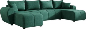 Rozkládací oboustranná sedací souprava do U SEVIO 311x145 cm, lahvově zelená + 2 polštářky ZDARMA